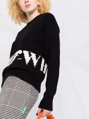 Off-White Intarsia Logo Crew-neck Jumper - Black