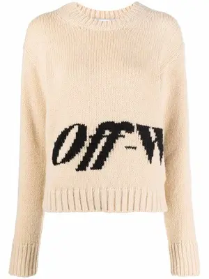 Off-White Intarsia Logo Crew-neck Jumper Neutrals