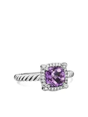 David Yurman Sterling Petite Chatelaine Amethyst And Diamond Ring - Silver