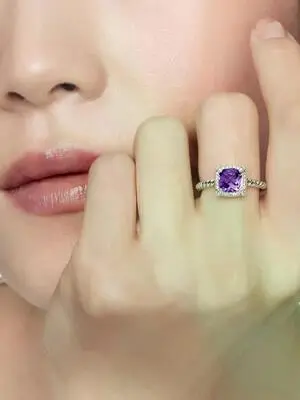 David Yurman Sterling Petite Chatelaine Amethyst And Diamond Ring - Silver