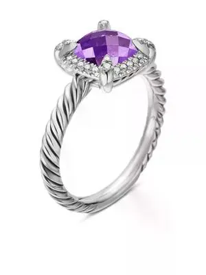 David Yurman Sterling Petite Chatelaine Amethyst And Diamond Ring - Silver