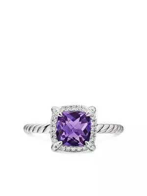 David Yurman Sterling Petite Chatelaine Amethyst And Diamond Ring - Silver