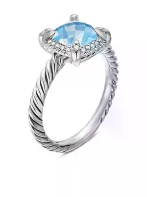 David Yurman Sterling Petite Chatelaine Topaz And Diamond Ring - Silver