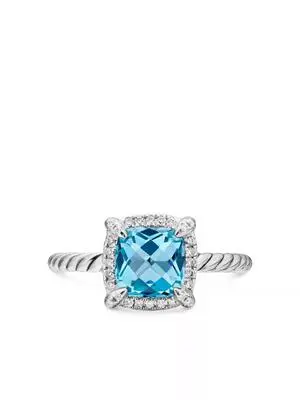 David Yurman Sterling Petite Chatelaine Topaz And Diamond Ring - Silver
