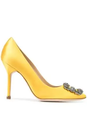 Manolo Blahnik Hangisi Satin Jewel Buckle Pumps