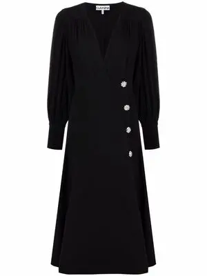 GANNI V-neck Wrap Dress - Black