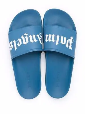Palm Angels Logo-print Slides - Blue