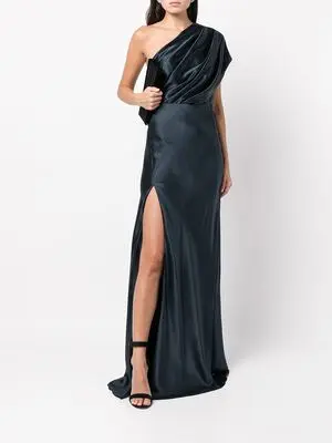 Michelle Mason Silk Gown Asymmetrical Gathered - Black