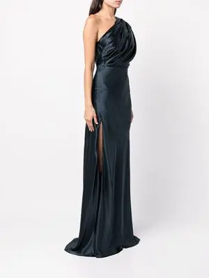 Michelle Mason Silk Gown Asymmetrical Gathered - Black