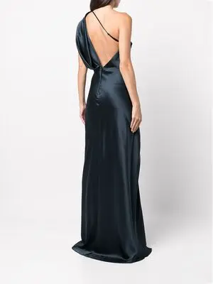 Michelle Mason Silk Gown Asymmetrical Gathered - Black