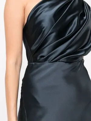 Michelle Mason Silk Gown Asymmetrical Gathered - Black