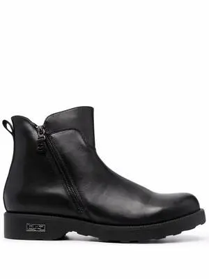 CULT Diagonal Zip Leather Ankle Boots - Black