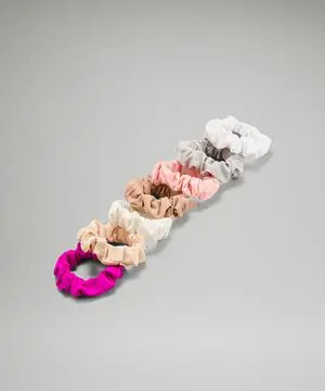 Lululemon Uplifting Scrunchies Purple Highlight/prosecco/lemon Sorbet/pink Clay/dew Pink/seal Grey/white