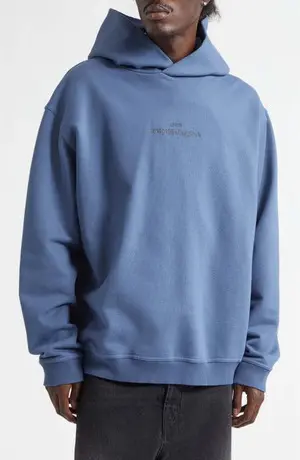 MAISON MARGIELA Embroidered Logo Cotton Hoodie - Lapis Blue