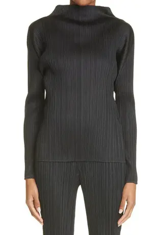 Issey Miyake Funnel Neck Pleated Top - Black