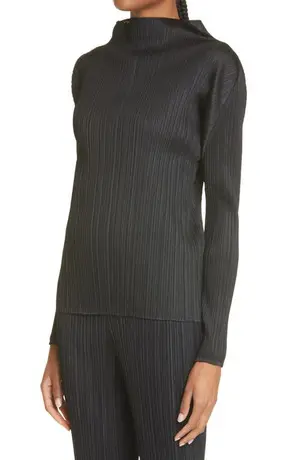 Issey Miyake Funnel Neck Pleated Top - Black