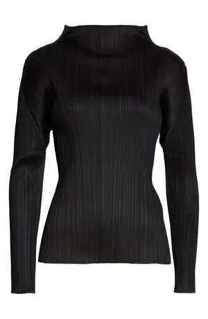 Issey Miyake Funnel Neck Pleated Top - Black