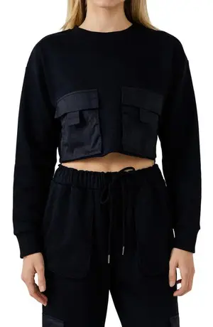 GREY LAB Crop Pocket Cotton Sweatshirt