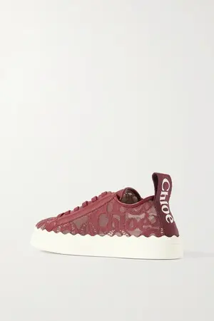 Chloé Lauren Scalloped Leather Sneakers Burgundy