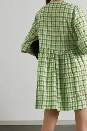 Ganni Net Sustain Checked Organic Cotton-Blend Seersucker Wrap Dress In  Green - 30% Off | Editorialist