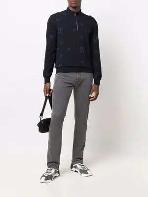 BILLIONAIRE Embroidered Logo Straight-leg Jeans - Grey