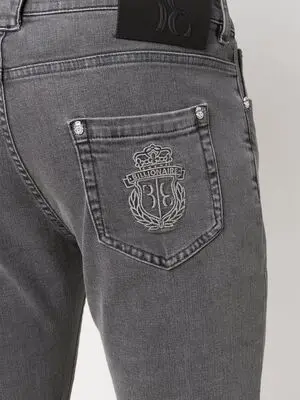 BILLIONAIRE Embroidered Logo Straight-leg Jeans - Grey