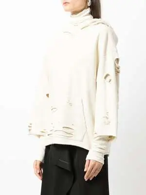 Goen.j Destroyed Layered Hoodie - Neutrals