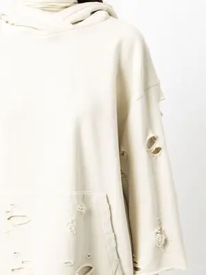 Goen.j Destroyed Layered Hoodie - Neutrals