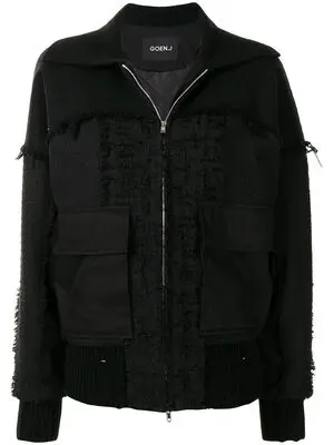 Goen.j Frayed Tweed Patchwork Bomber Jacket - Black