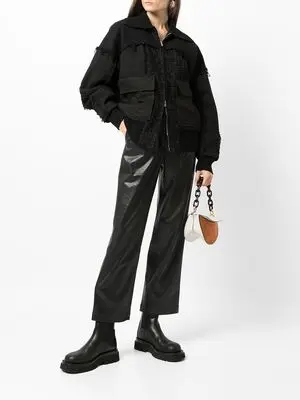 Goen.j Frayed Tweed Patchwork Bomber Jacket - Black
