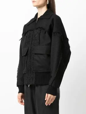 Goen.j Frayed Tweed Patchwork Bomber Jacket - Black