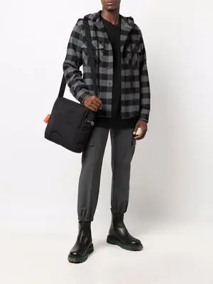 Off-White Arrows-print Check Hoodie Shirt - Grey