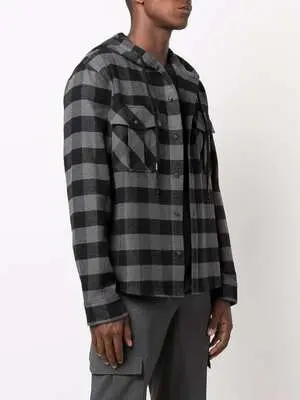 Off-White Arrows-print Check Hoodie Shirt - Grey