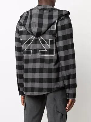 Off-White Arrows-print Check Hoodie Shirt - Grey