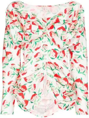 YUHAN WANG Peach Print Ruched Blouse - White