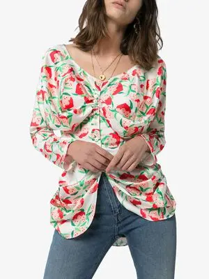 YUHAN WANG Peach Print Ruched Blouse