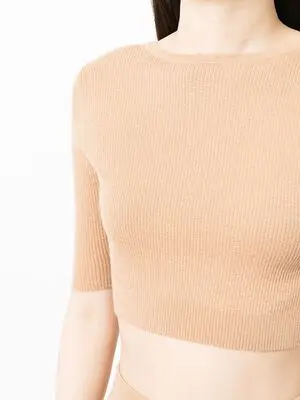Cashmere In Love Liza Scoop-back Cropped Top - Brown