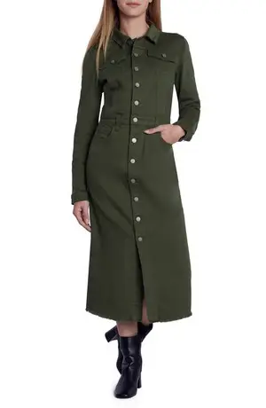 WASH LAB DENIM Piece Dyed Denim Shirt Dress - Olive Tree