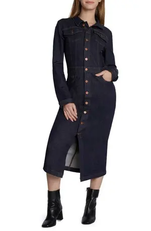 WASH LAB DENIM Piece Dyed Denim Shirt Dress - Raw Denim