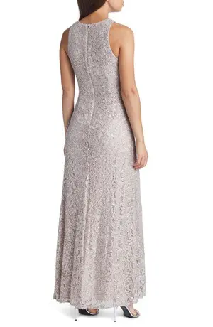 Alex Evenings Ruffle Sequin Lace Gown - Buff
