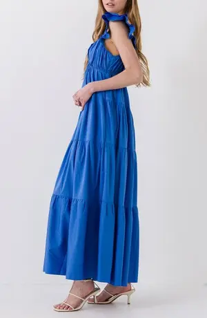 FREE THE ROSES Ruffle Sleeve Maxi Dress
