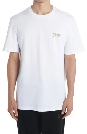GOLDEN GOOSE Star Logo Graphic Cotton Tee White/ Gold