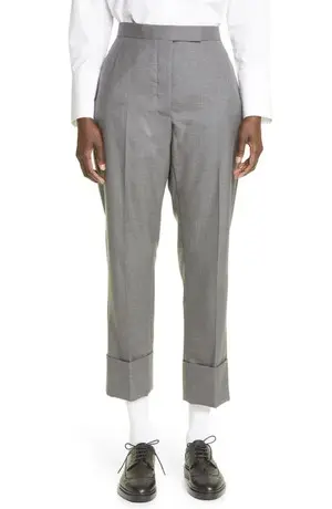 Thom Browne Back Strap Cropped Wool Trousers - Medium Grey