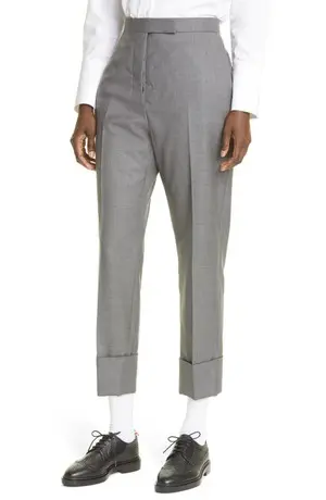 Thom Browne Back Strap Cropped Wool Trousers - Medium Grey