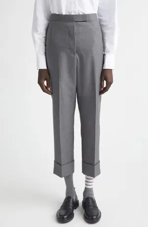 Thom Browne Back Strap Cropped Wool Trousers - Medium Grey