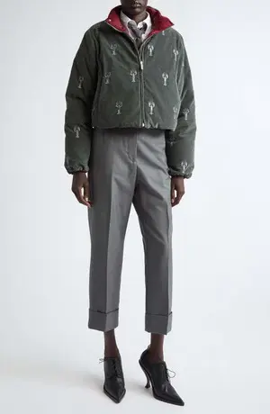 Thom Browne Back Strap Cropped Wool Trousers - Medium Grey