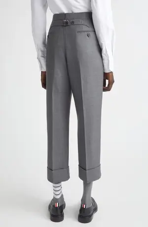Thom Browne Back Strap Cropped Wool Trousers - Medium Grey