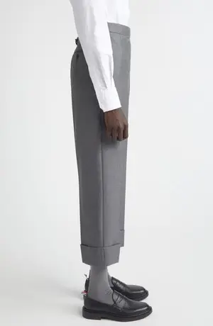 Thom Browne Back Strap Cropped Wool Trousers - Medium Grey