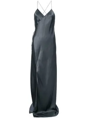 Michelle Mason Strappy Wrap Gown - Grey
