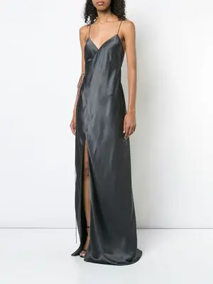 Michelle Mason Strappy Wrap Gown - Grey